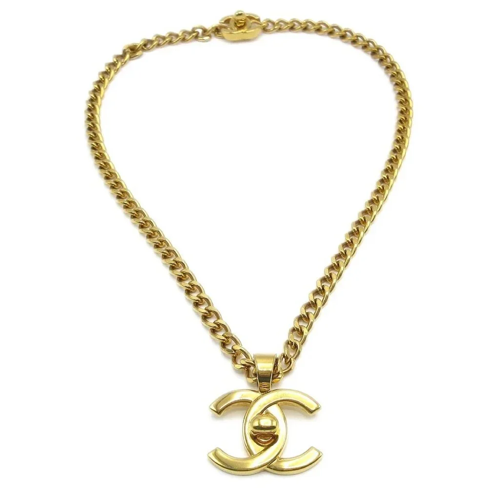 CHANEL | Jewelry | Chanel Turnlock Chain Pendant Necklace Gold 97p ...